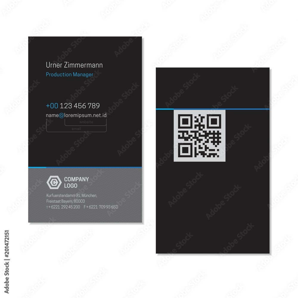 Black Name card or business card template with QR code. Elegant and ...
