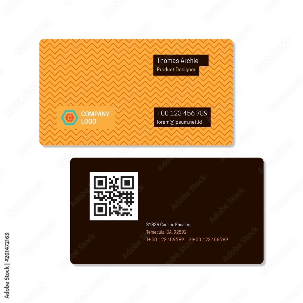Zig Zag yellow pattern Name card or business card template with barcode ...