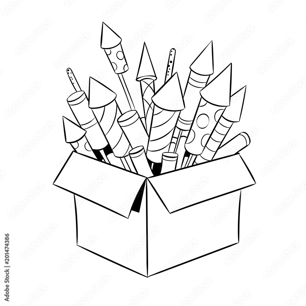Box with fireworks coloring book vector Stock Vector | Adobe Stock