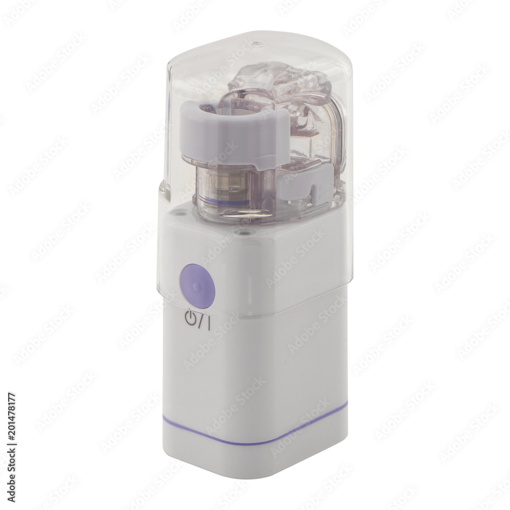 Compact medical equipment for inhalation. Inhaler isolated on white ...