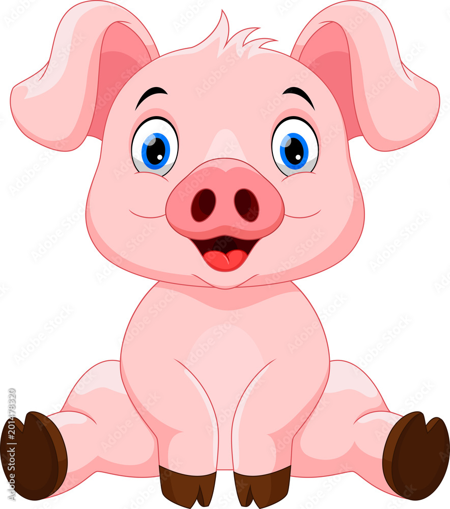 Vector illustration of cute pig cartoon sitting isolated on white ...