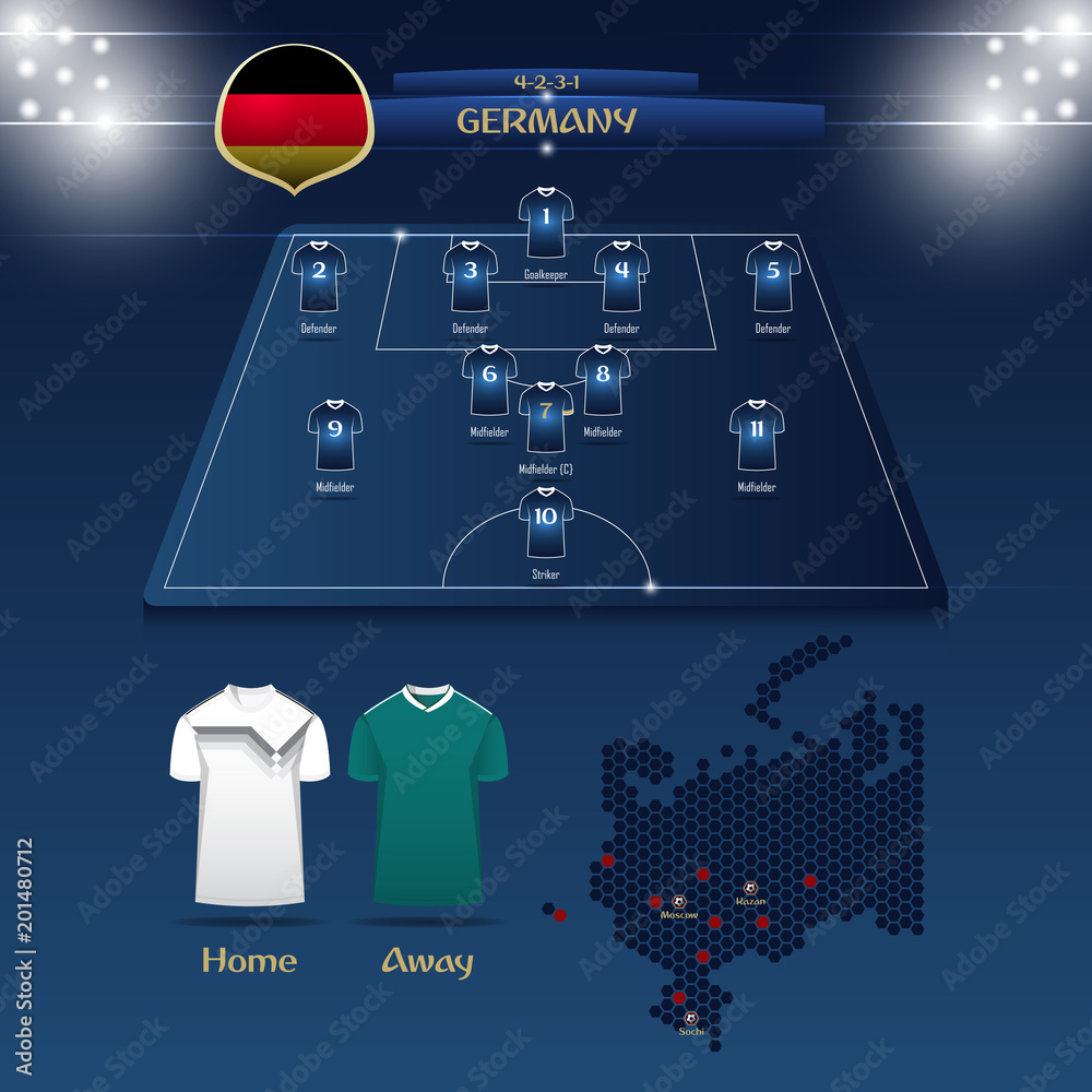 Vetor de Team Germany soccer jersey or football kit with match ...