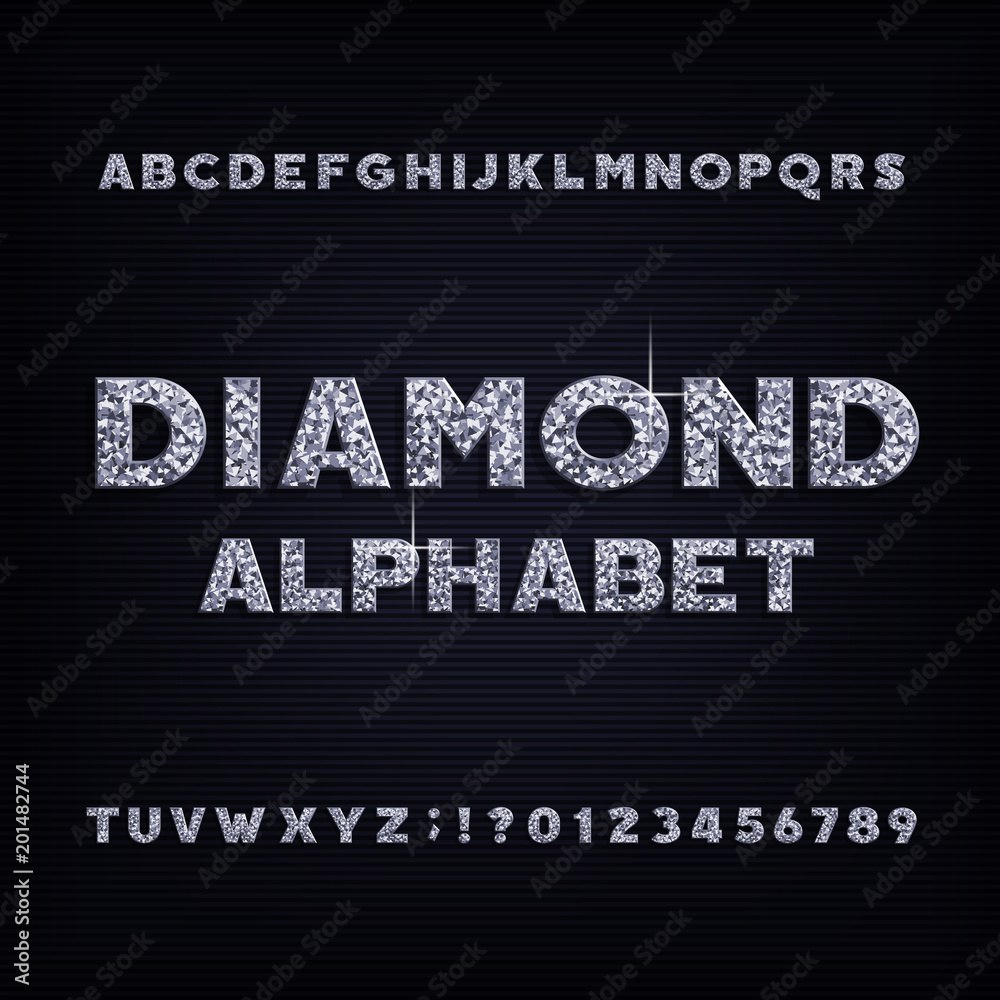 Diamond crystal alphabet bold font. Luxury jewellery letters and ...