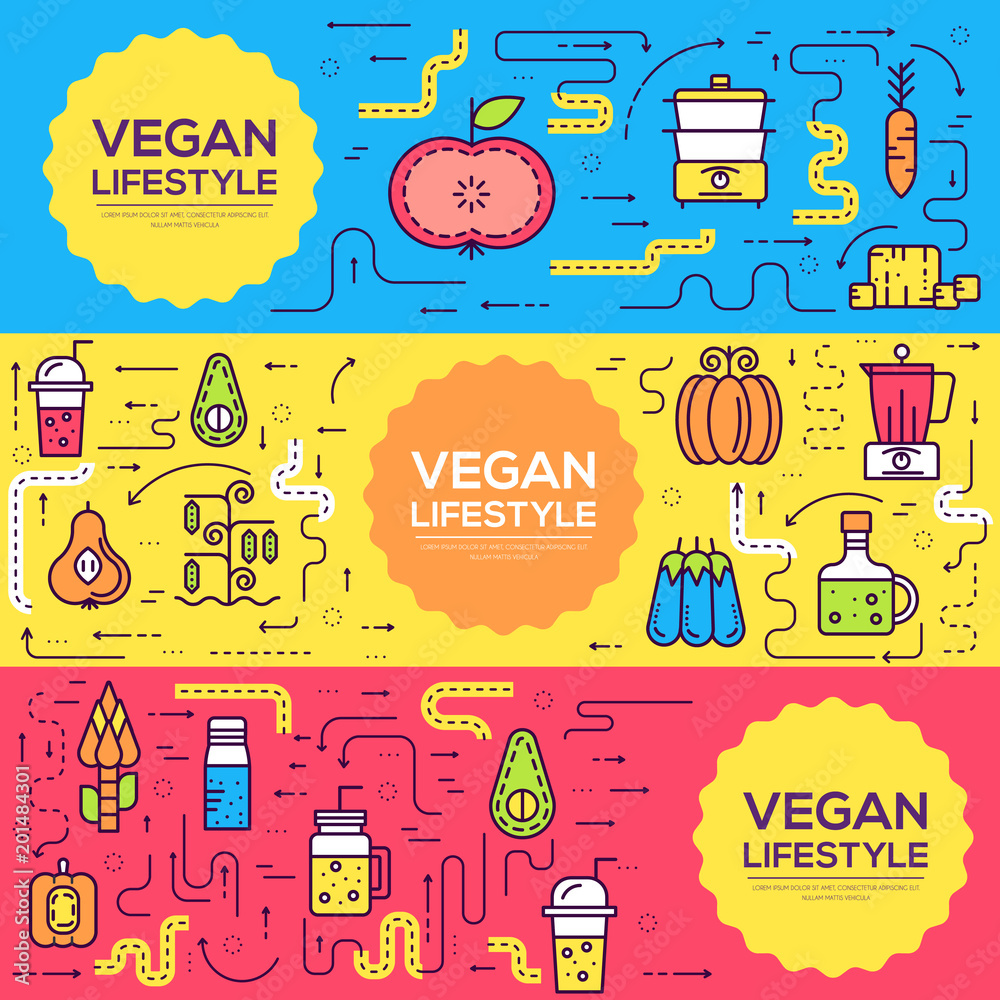 Vegan vector brochure cards set. Vegetable template of flyear ...