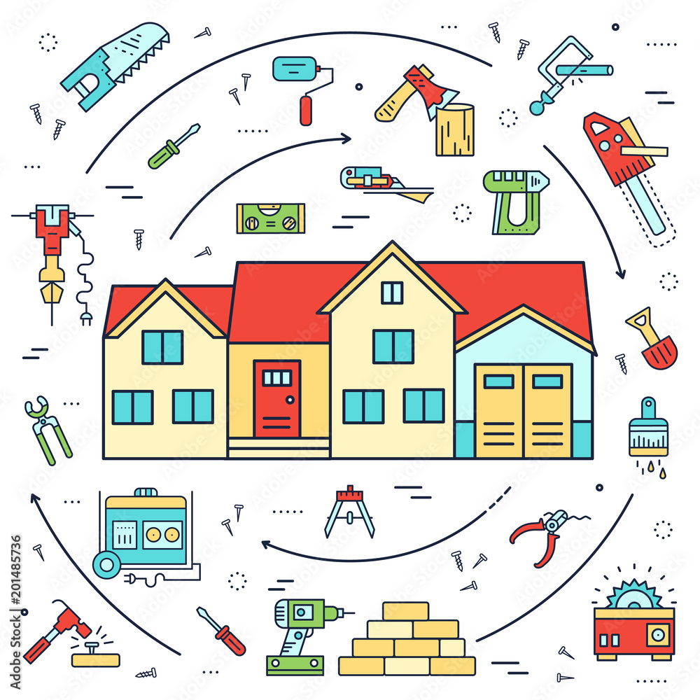 Collection of working tools icons items design. Construction ...