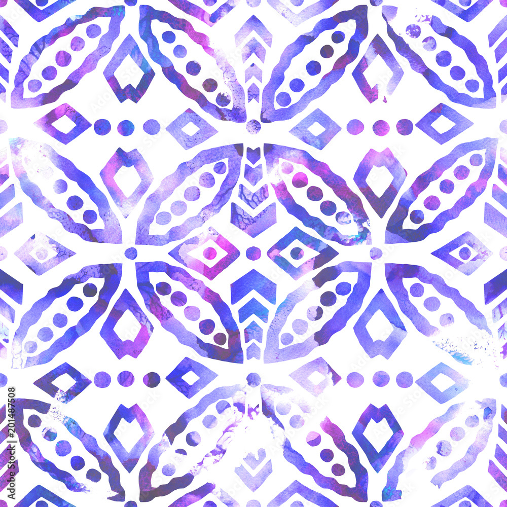 Watercolor seamless ethnic floral all over pattern. Traditional ...