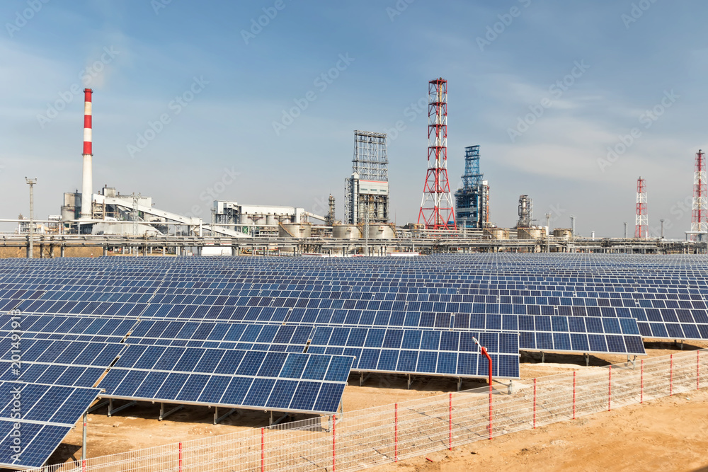 Solar panels installed on the territory of the petrochemical complex to ...