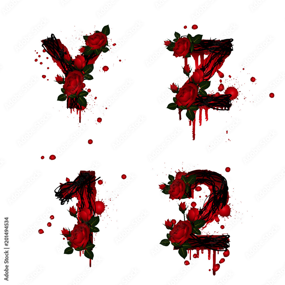 Letter A-Z vector alphabet with rose flower. ABC concept type as logo ...