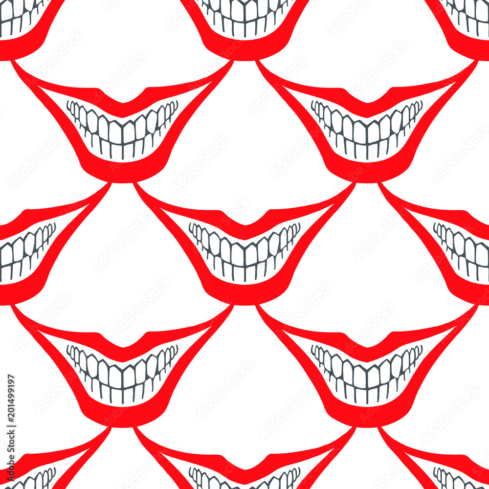 Evil clown or playing card joker smile seamless vector pattern. Creepy ...