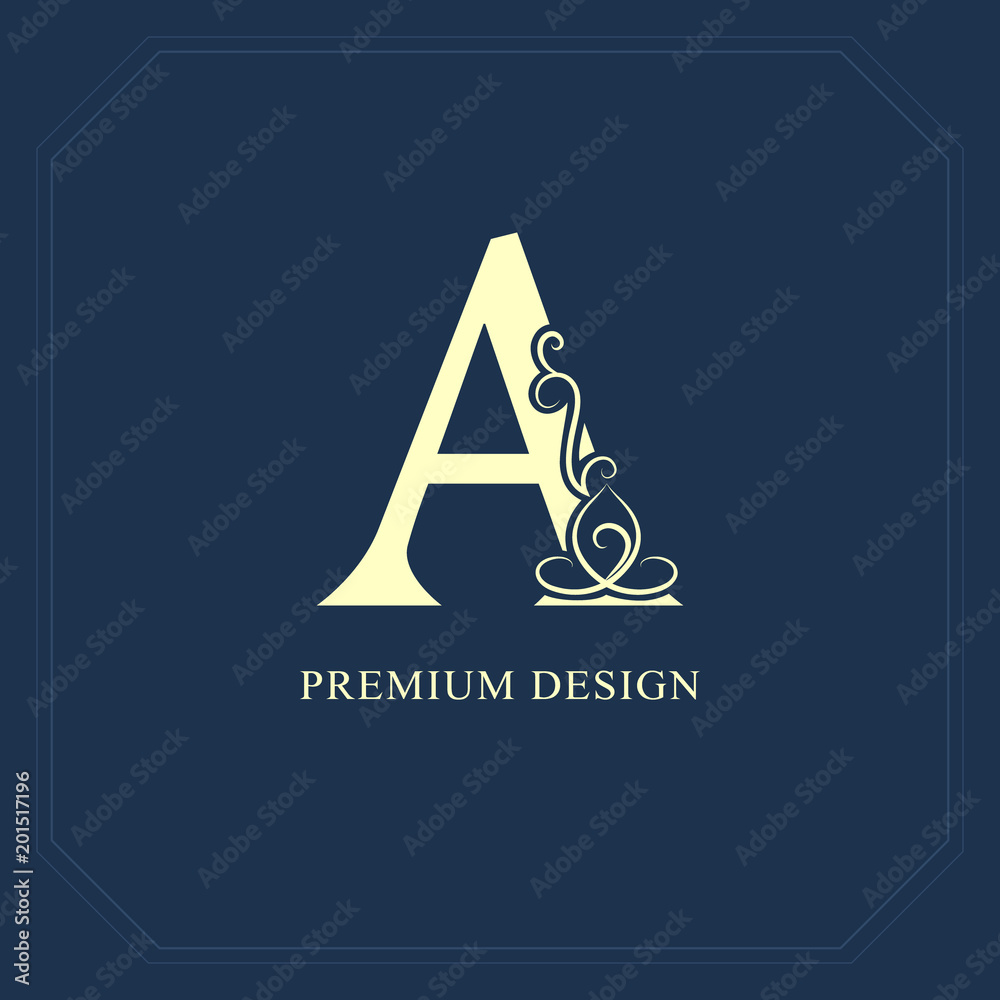 Capital letter A. Calligraphic beautiful logo with tape for labels ...