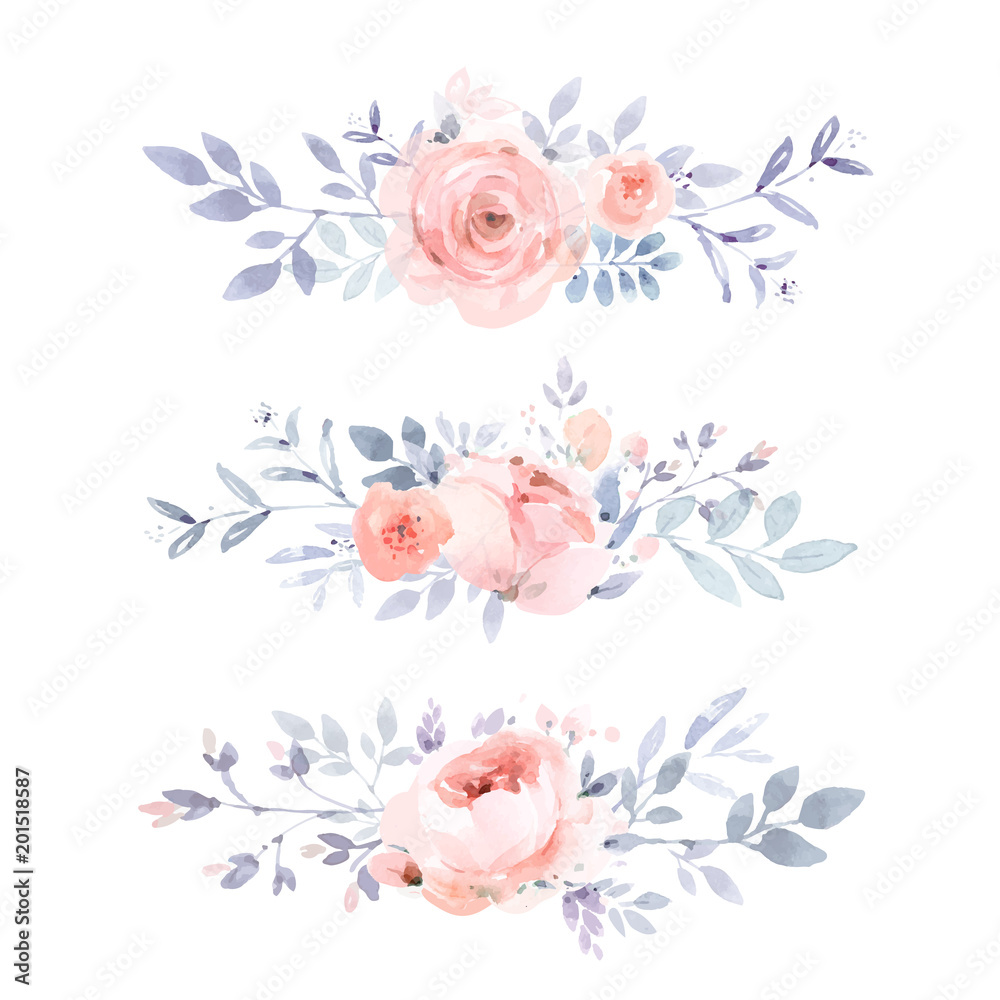 Dusty pink floral borders in watercolor style Stock Vector | Adobe Stock