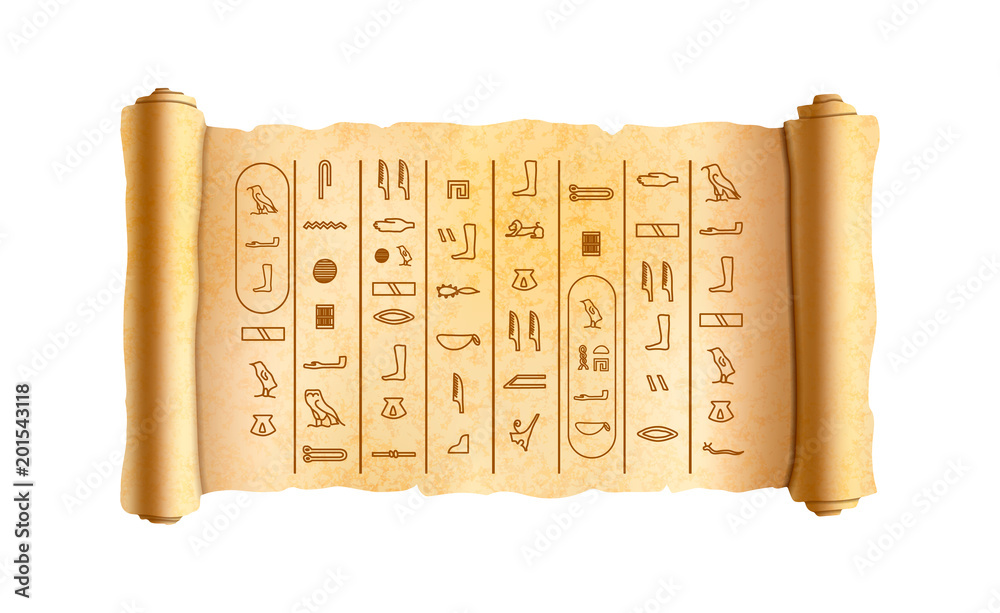 Old textured wide papyrus scroll with ancient egypt hieroglyphics on ...