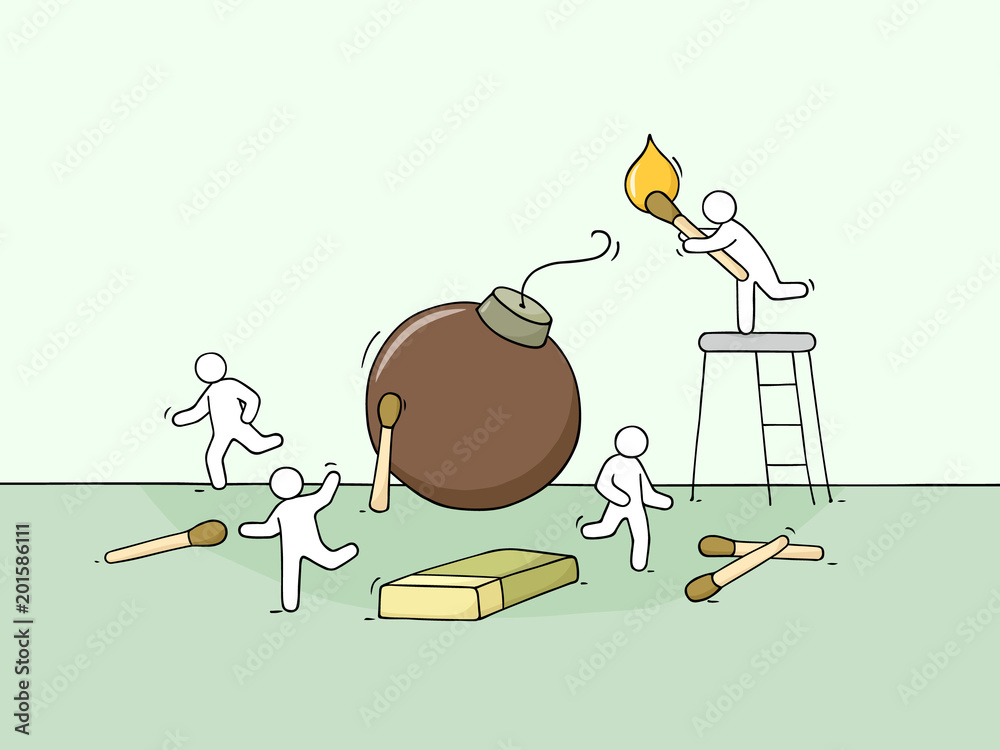 Cartoon little people run away from bomb. Stock Vector | Adobe Stock