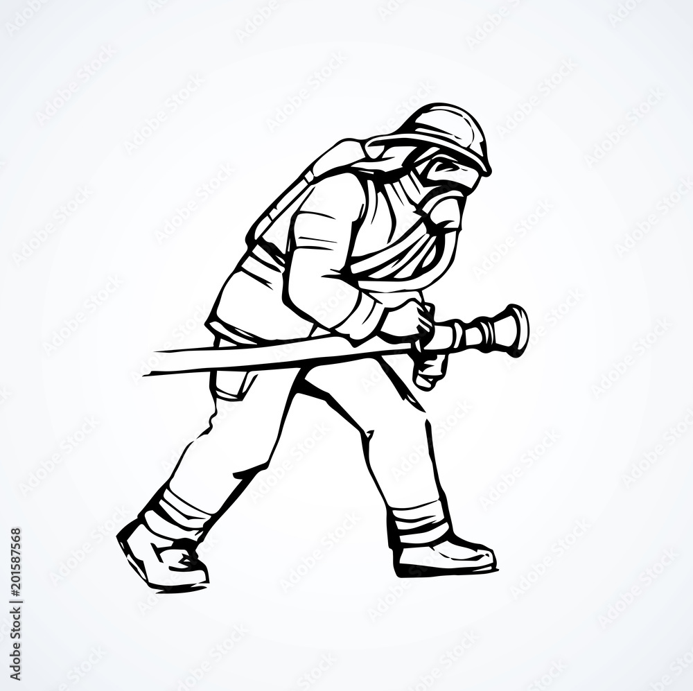 Firefighter. Vector drawing Stock Vector | Adobe Stock