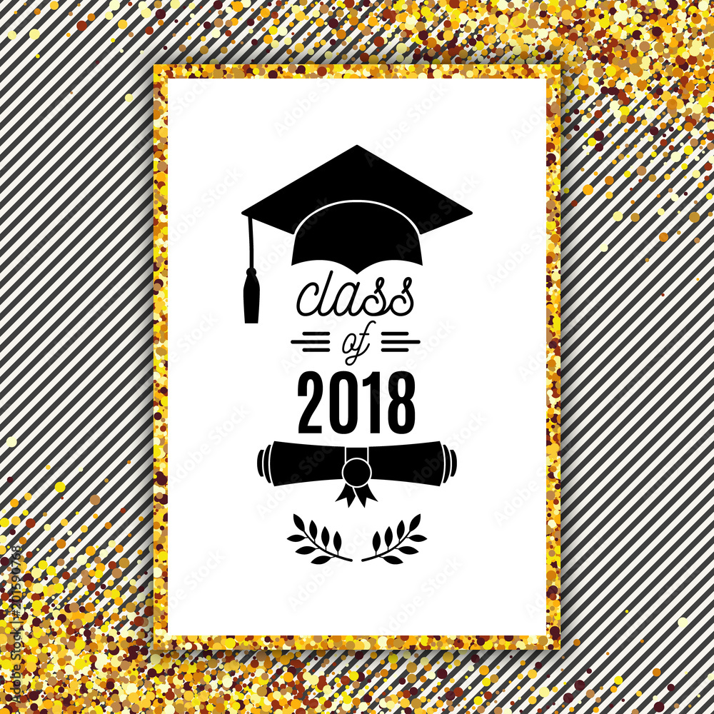 Class of 2018 greeting card with hat, scroll and laurel on stripe ...