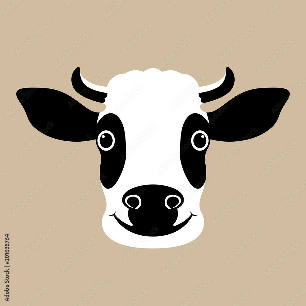cow face head vector illustration flat style front Stock Vector | Adobe ...