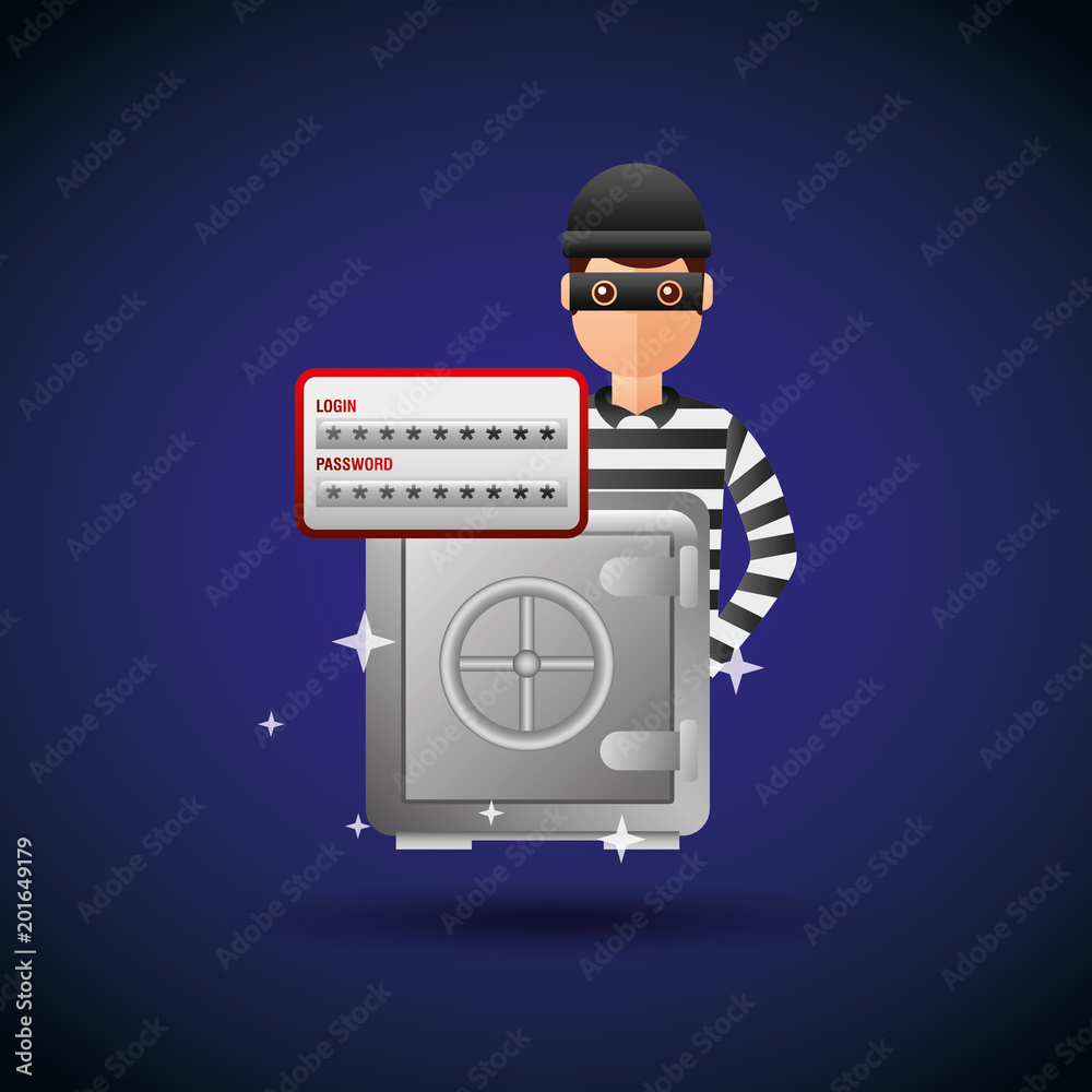 cyber thief safety box and password security vector illustration Stock ...