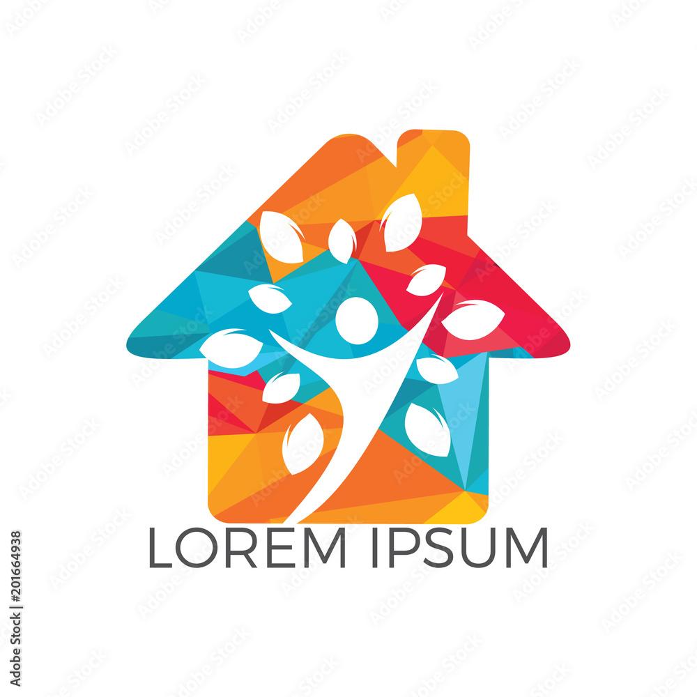 Human life logo icon of abstract people tree and house vector. Family ...