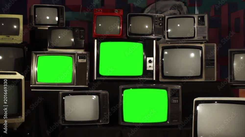 80s Style Tvs with Green Screens Turning On. Zoom In Fast. You can ...