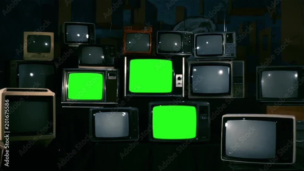 80s Style Tvs with Green Screens. Blue Steel Tone. You can replace ...