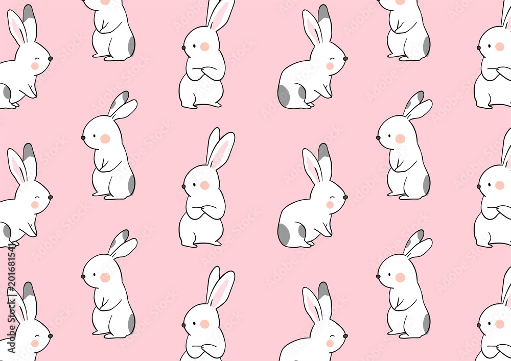 Vector illustration pattern background design cute rabbit on pink ...