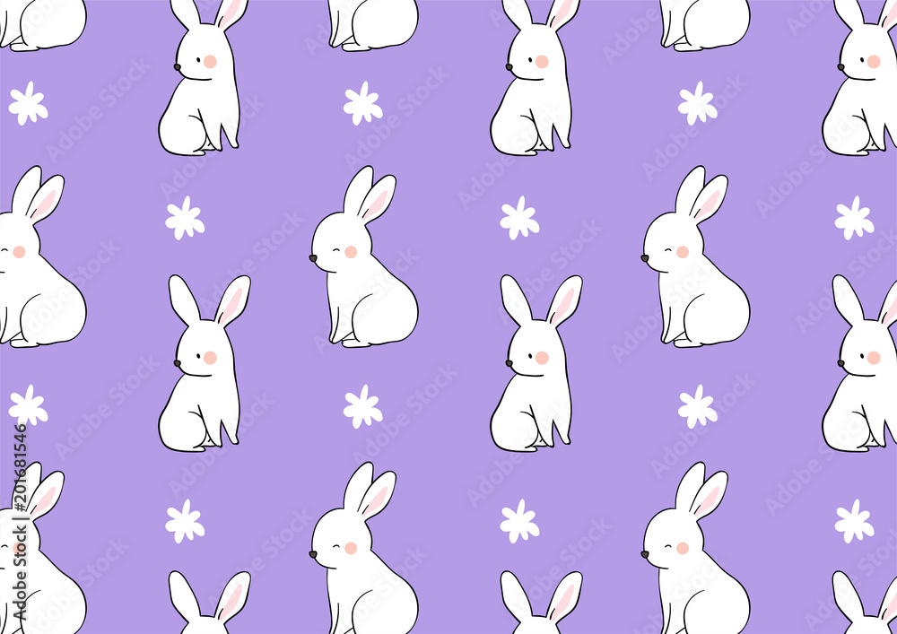 Vector illustration pattern background design cute rabbit on purple ...