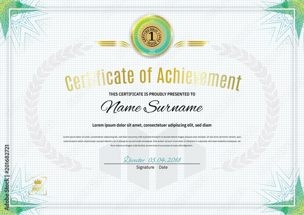 Official white certificate with green triangle design elements ...