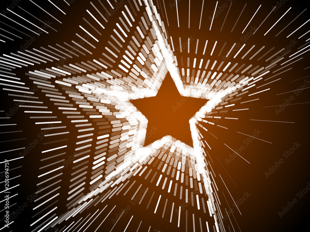 Abstract 3d tunnel from star and lines on orange. Vector illustration ...