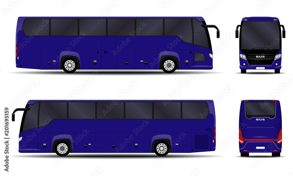 realistic bus. side view; front view; back view Stock Vector | Adobe Stock
