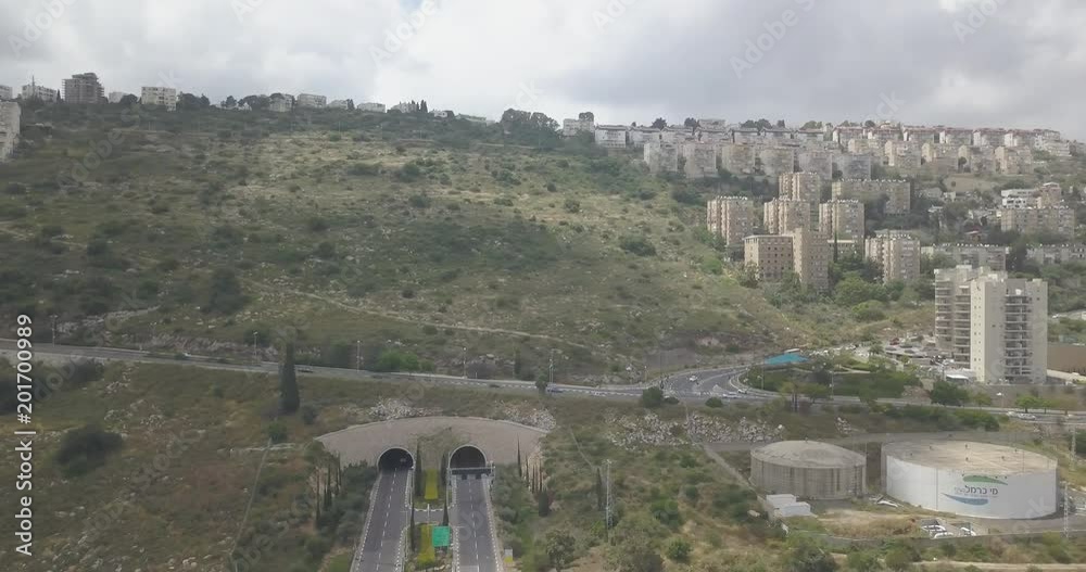 Haifa on mountains aerial drone footage 4k dlog flat ungraded Stock ...
