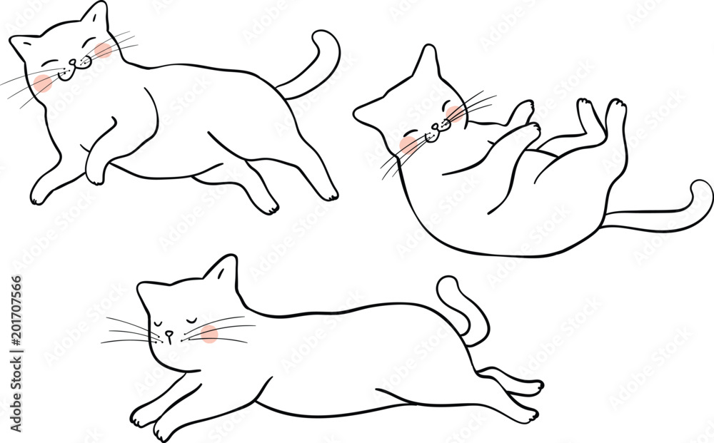 Vector illustration character design outline of adorable cat lying ...