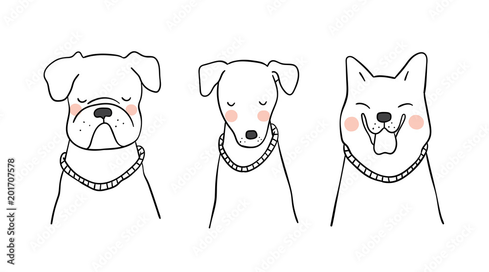 Vector illustration character outline design portrait of dog different ...