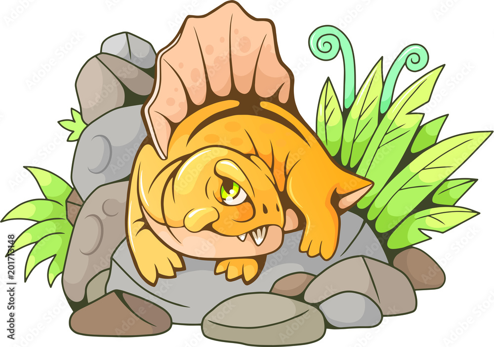 cartoon cute dimetrodon, funny illustration Stock Vector | Adobe Stock
