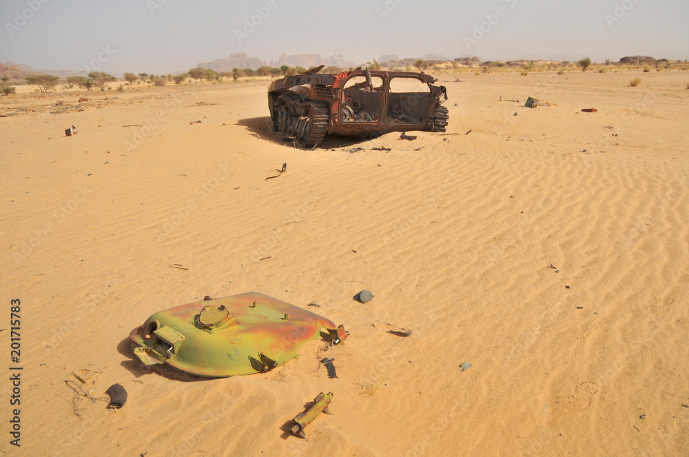 Libyan army quipment destroyed during military conflict with Chad in Fada district Stock Photo ...