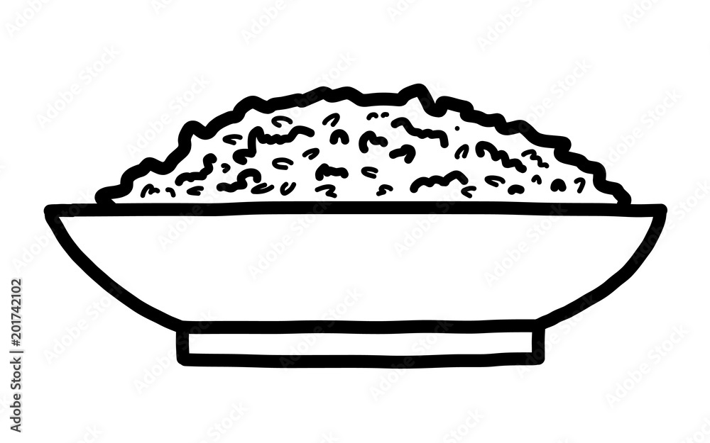 rice on dish / cartoon vector and illustration, black and white, hand ...