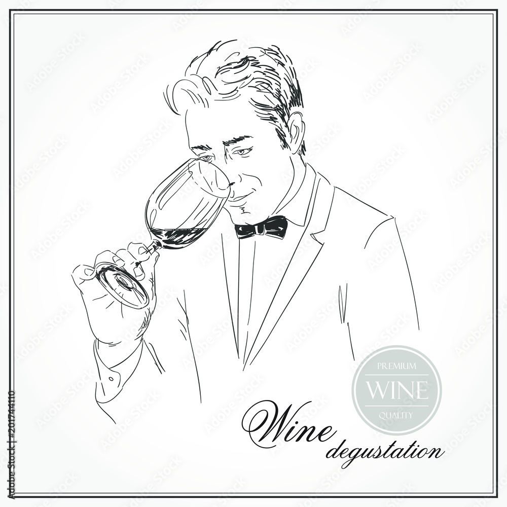 Sommelier, waiter, man holding glass of wine, tasting wine Stock Vector ...