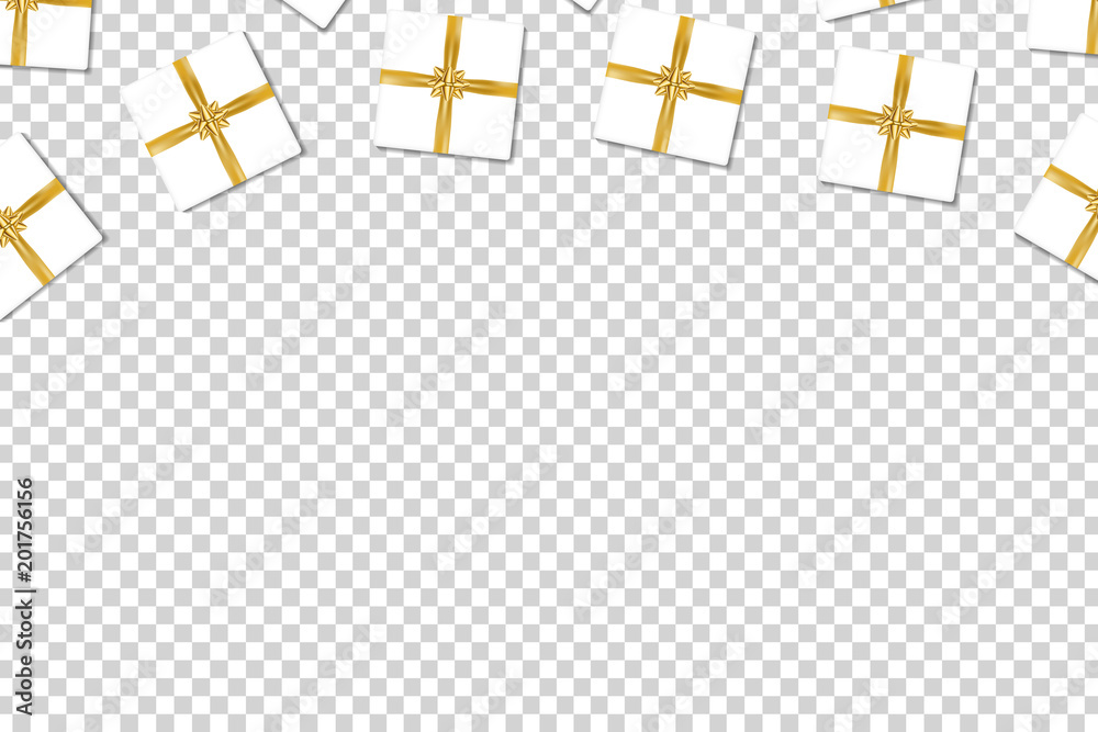 Vector realistic isolated border with gift boxes with golden ribbons ...