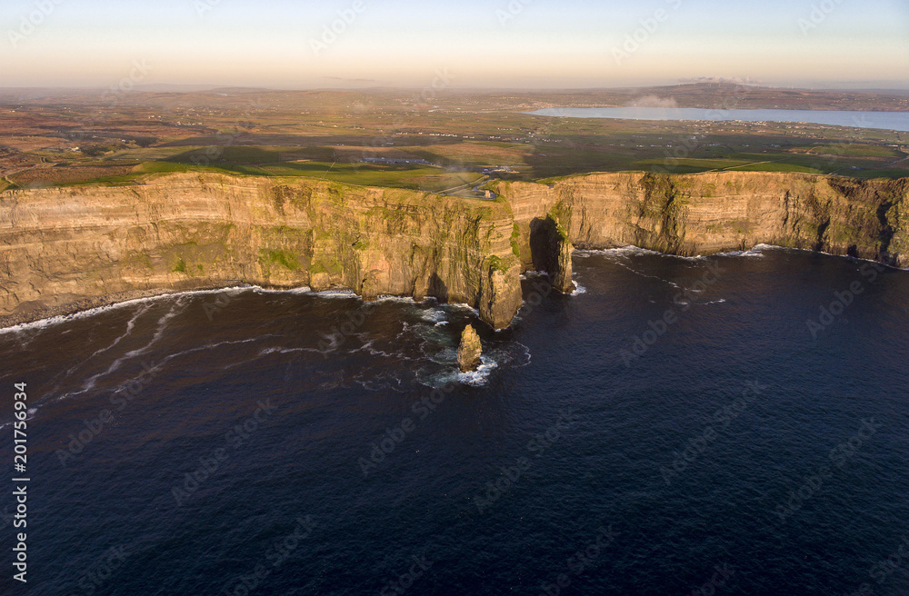 Beautiful Scenic Aerial drone view of Ireland Cliffs Of Moher in County ...