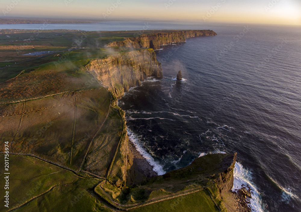 Beautiful Scenic Aerial drone view of Ireland Cliffs Of Moher in County ...
