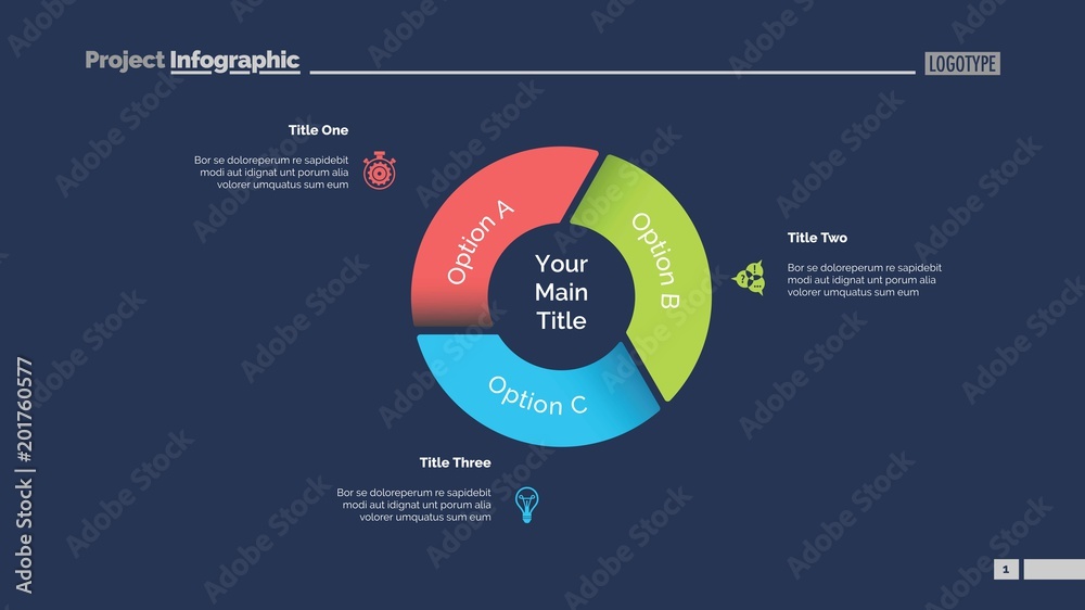 Pie Chart with Three Options Template Stock Vector | Adobe Stock