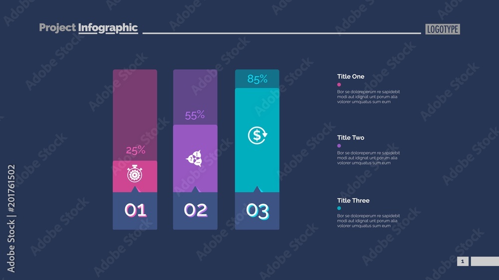 Three Columns Bar Chart Slide Template Stock Vector | Adobe Stock