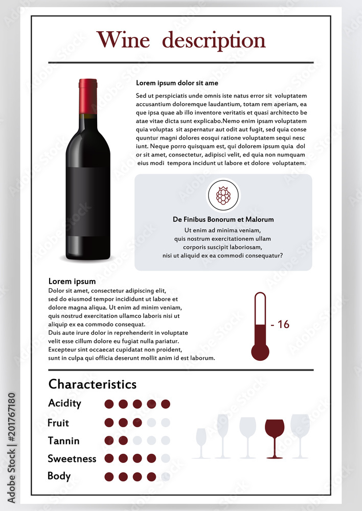 Vector illustration.Brochure,form describing the characteristics of red ...