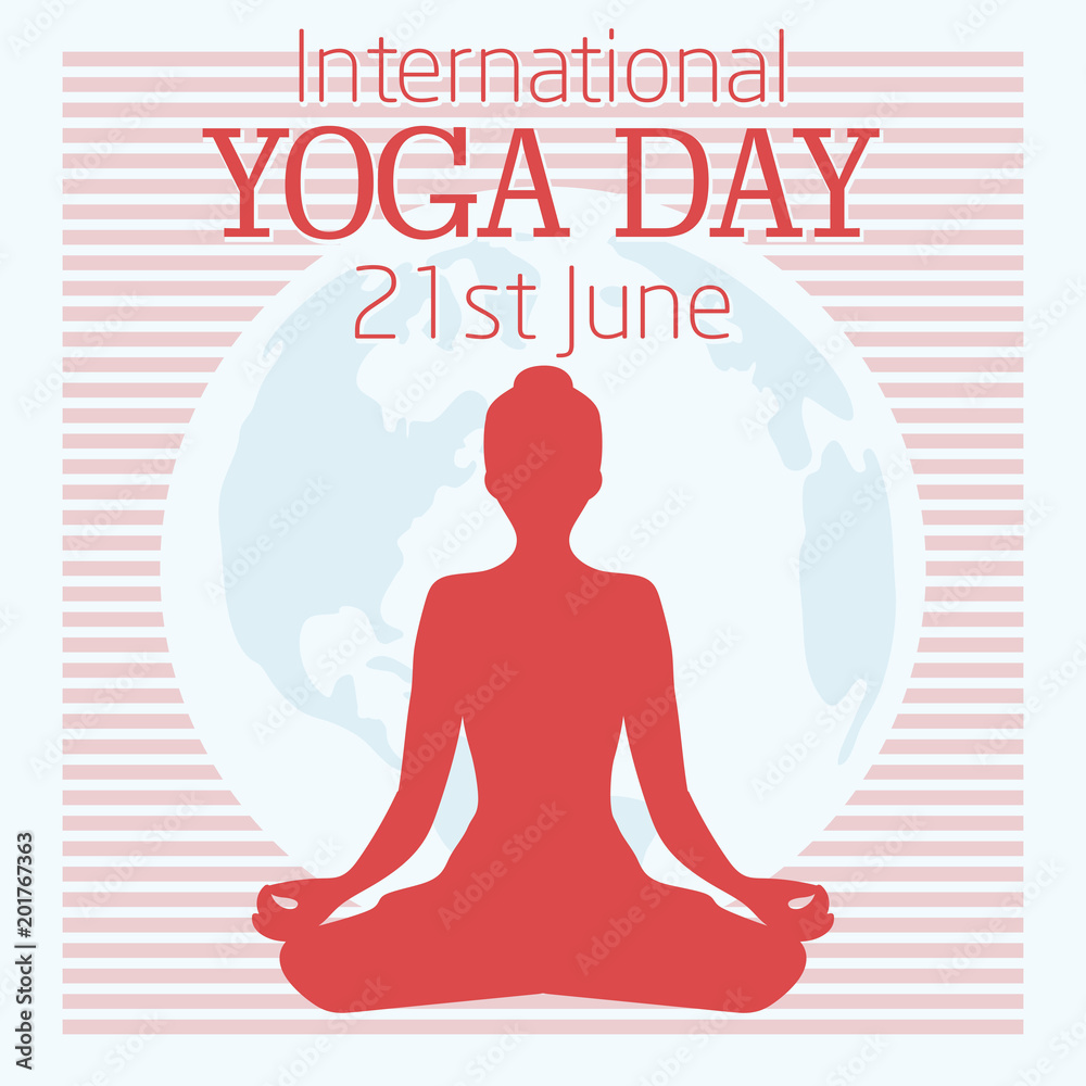 International Yoga day illustration with planet Earth and lotus pose ...