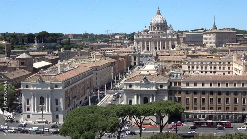 Time-lapse of Rome city downtown showing streets and Vatican city St ...