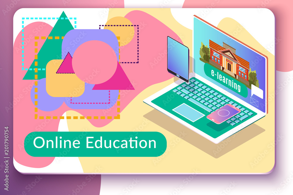 Online education concept for landing page or digital advertisement ...