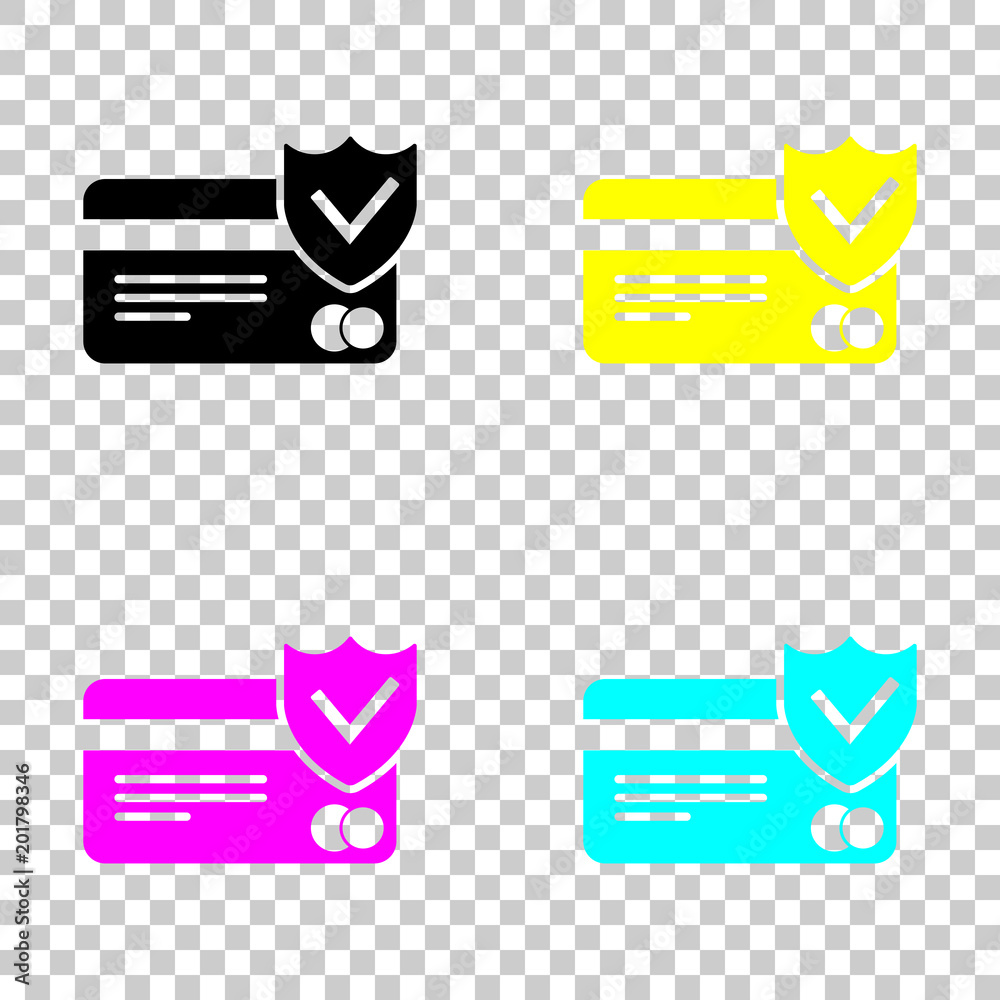 credit card protection icon. Colored set of cmyk icons on transparent ...