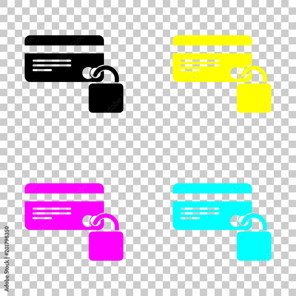 credit card protection icon. Colored set of cmyk icons on transparent ...