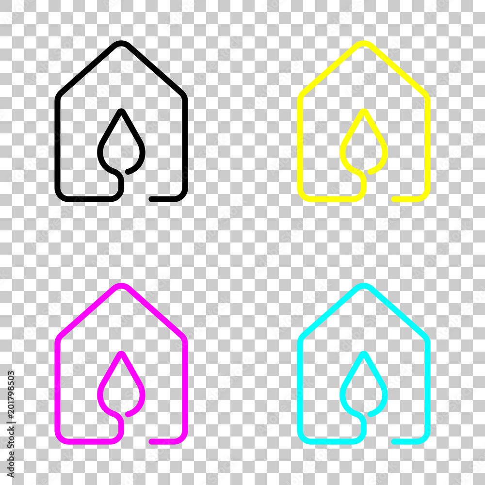 house with water drop icon. line style. Colored set of cmyk icons on ...