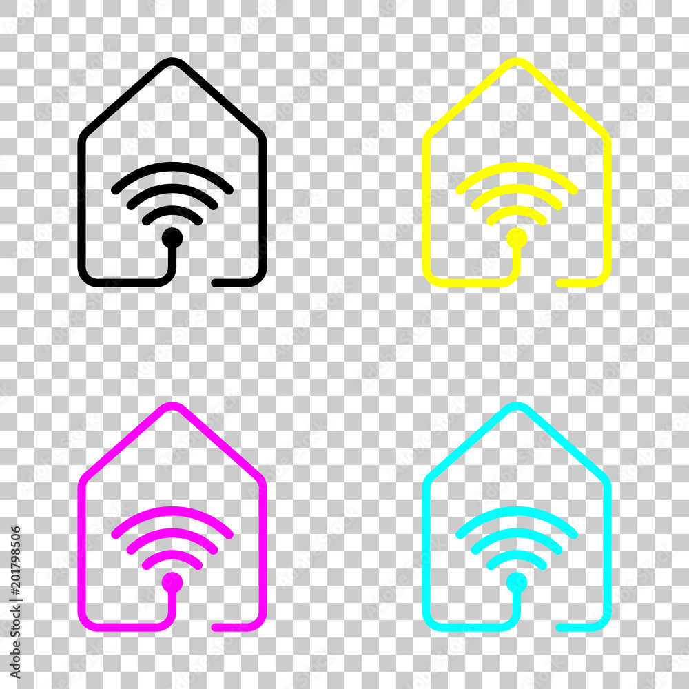 house with wifi icon. line style. Colored set of cmyk icons on ...