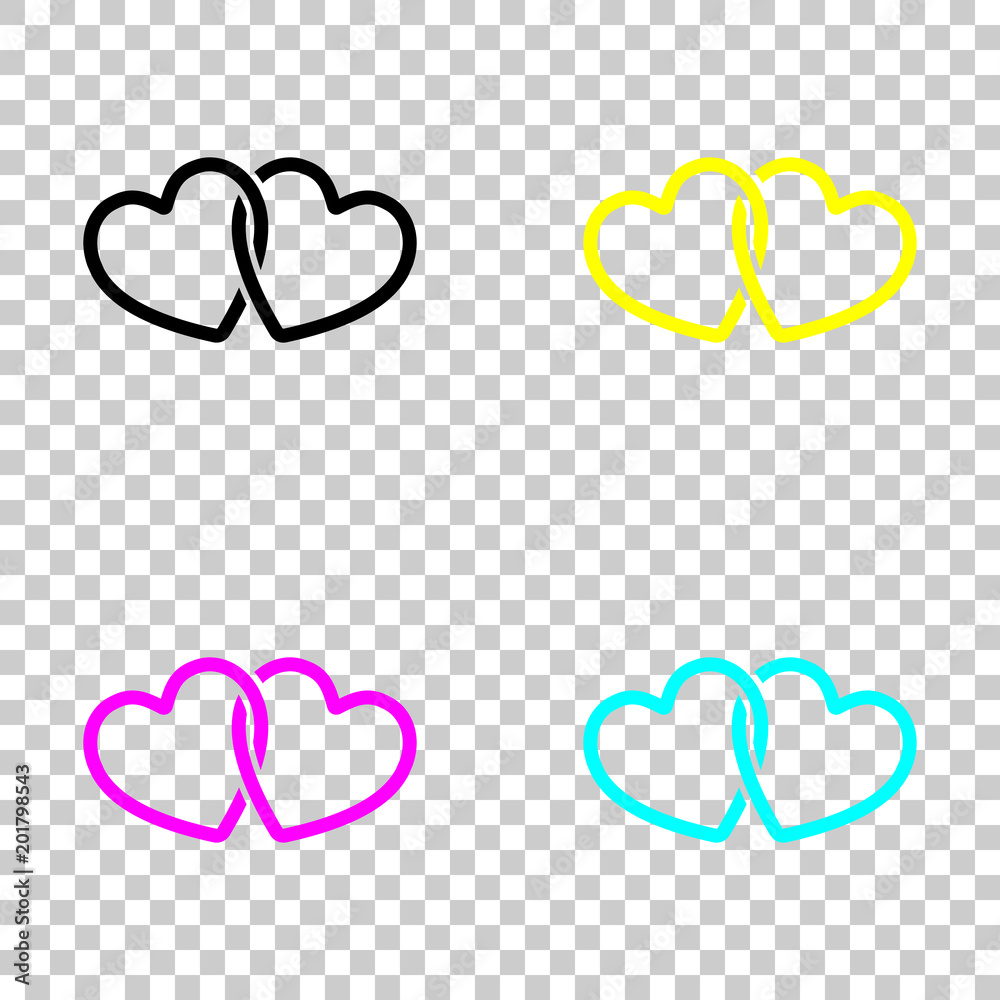 linked hearts icon. Colored set of cmyk icons on transparent background ...